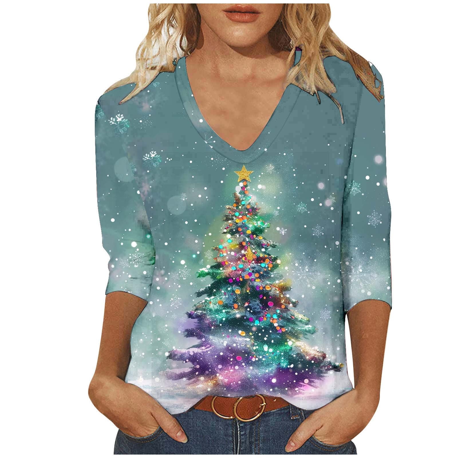 Christmas Deals Joau Women's Ugly Christmas Shirts Glitter Christmas ...