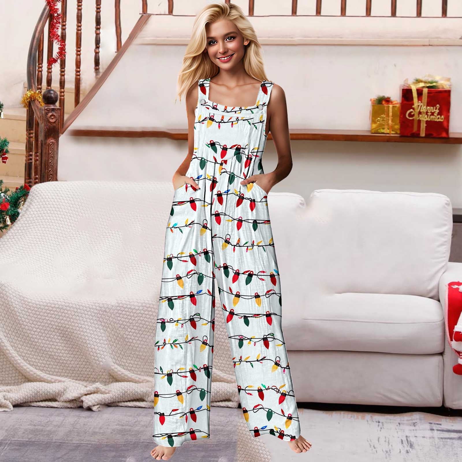pstuiky Christmas Outfits for Women, Women Christmas Overalls Print ...
