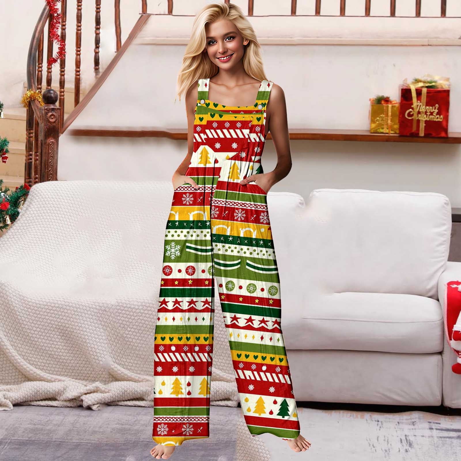 pstuiky Christmas Outfits for Women, Women Christmas Overalls Print ...