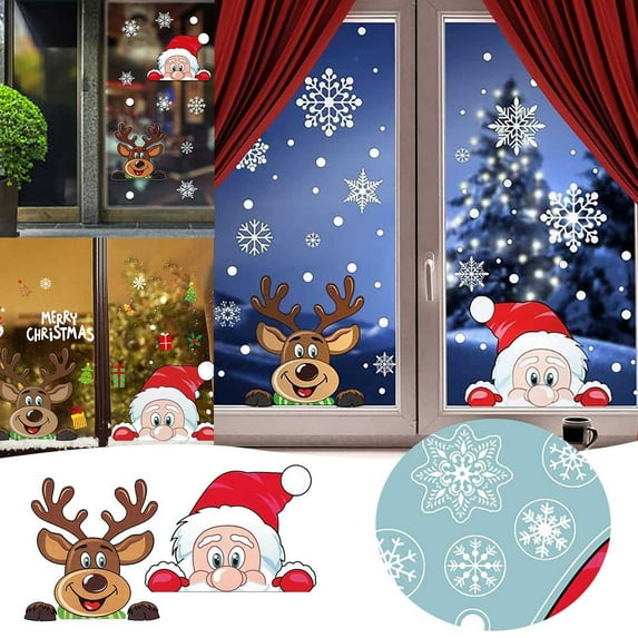 Christmas Decor, Christmas Window Decals: Static Snowflake & Santa ...