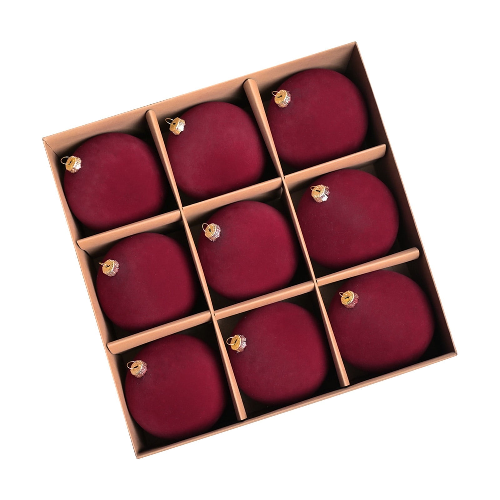 Christmas Decor Flocked Balls 3.94 Inch 9-Pack Red Plastic Hanging ...