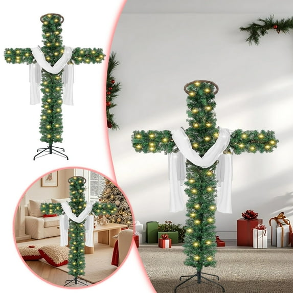 Christmas Decor Foldable Cross Christmas Tree (1.5 meters),Holiday ...