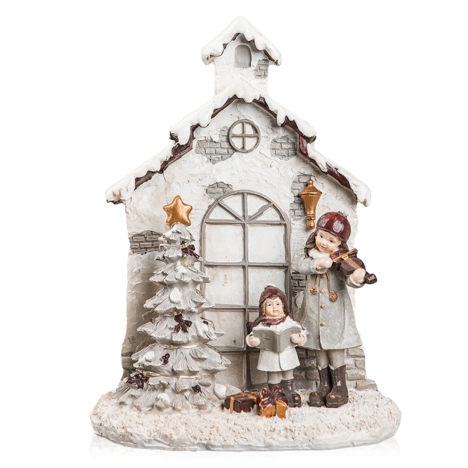 Christmas Decor House Figurine with Children Carolers and Tree ...