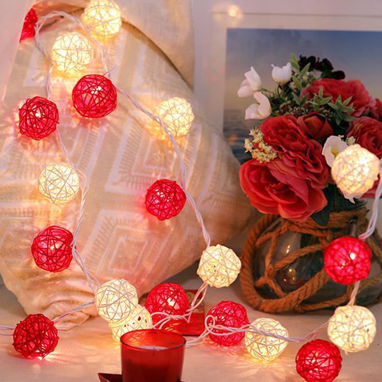 Christmas Decor LED Rattan Ball Light String 9.84Ft 20 Lights USB ...