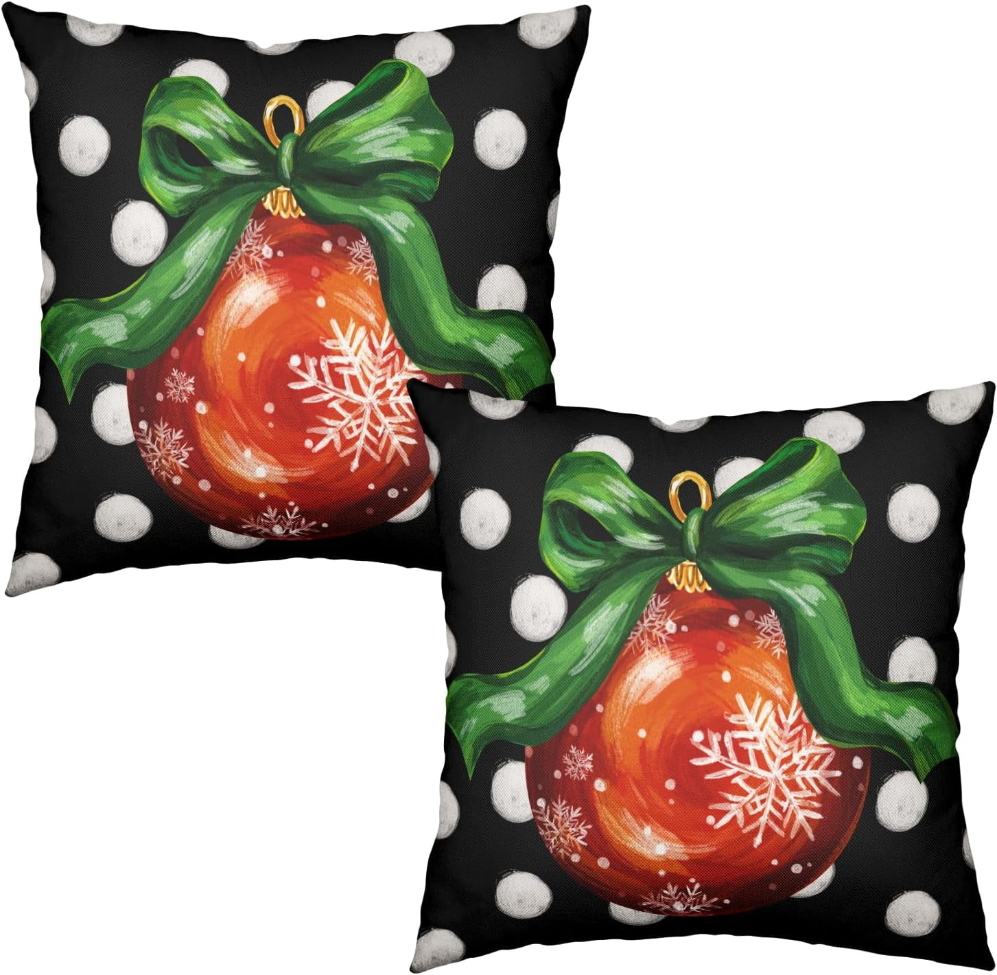 Christmas Decor Pillow Covers 20x20 Inch Set of 2 Red Green Xmas Ball ...
