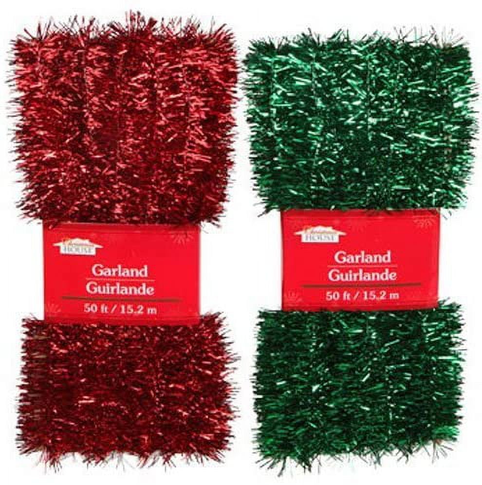 Christmas Decor - Red & Green Tinsel Garlands, 50 ft. (Set of 2) by ...