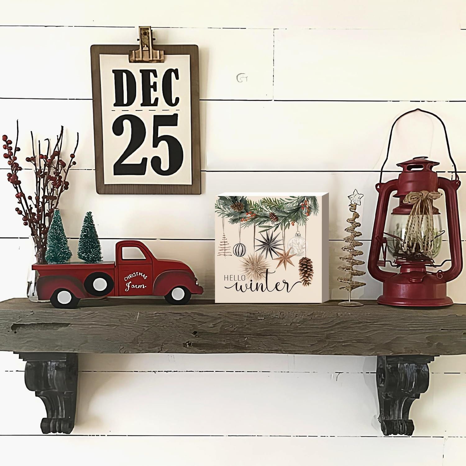 Christmas Decor Red Truck Christmas Wooden Box Signs Plaid Christmas ...