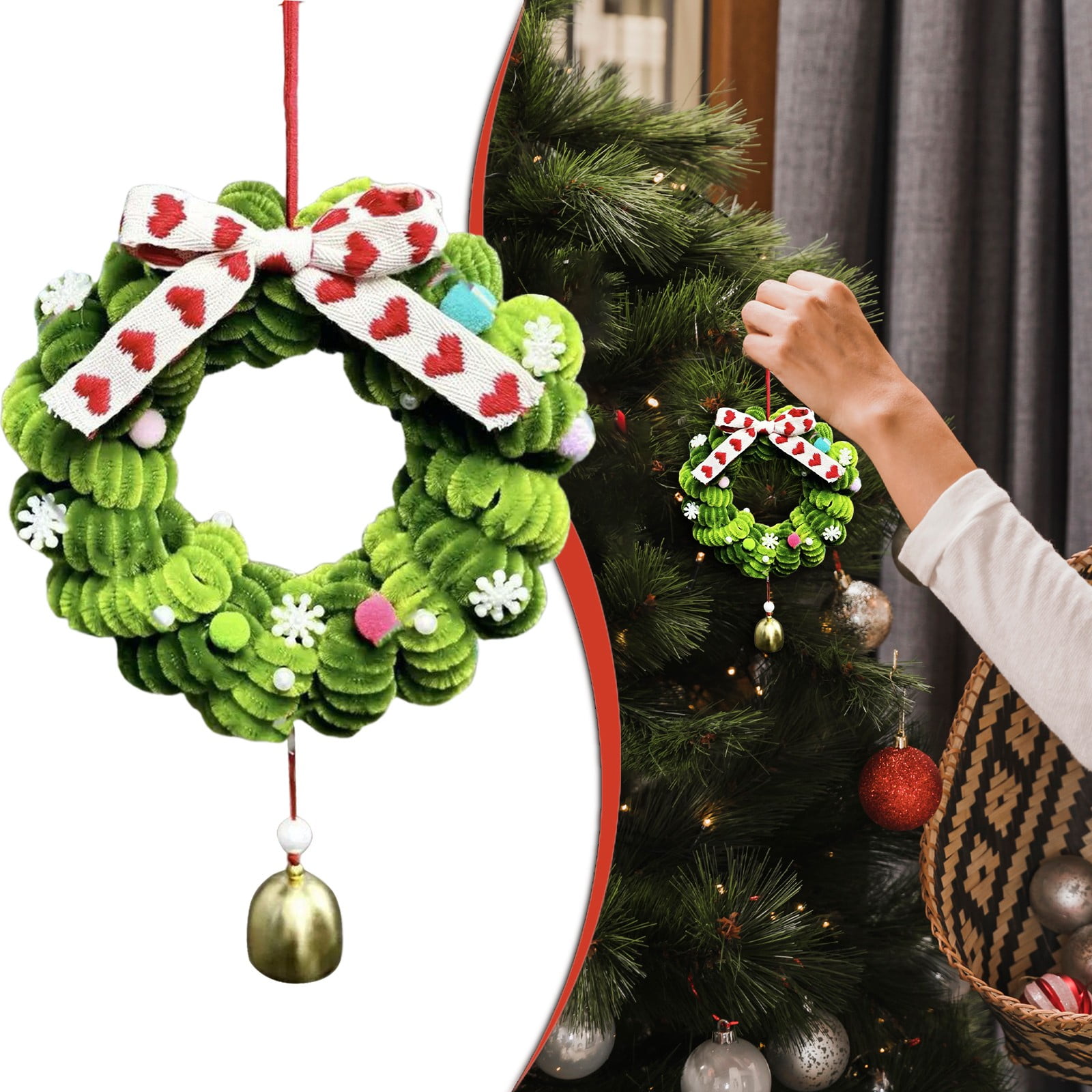 Christmas Decoration, 1PC 5.91in Christmas Bell Wreath Set, Handmade ...