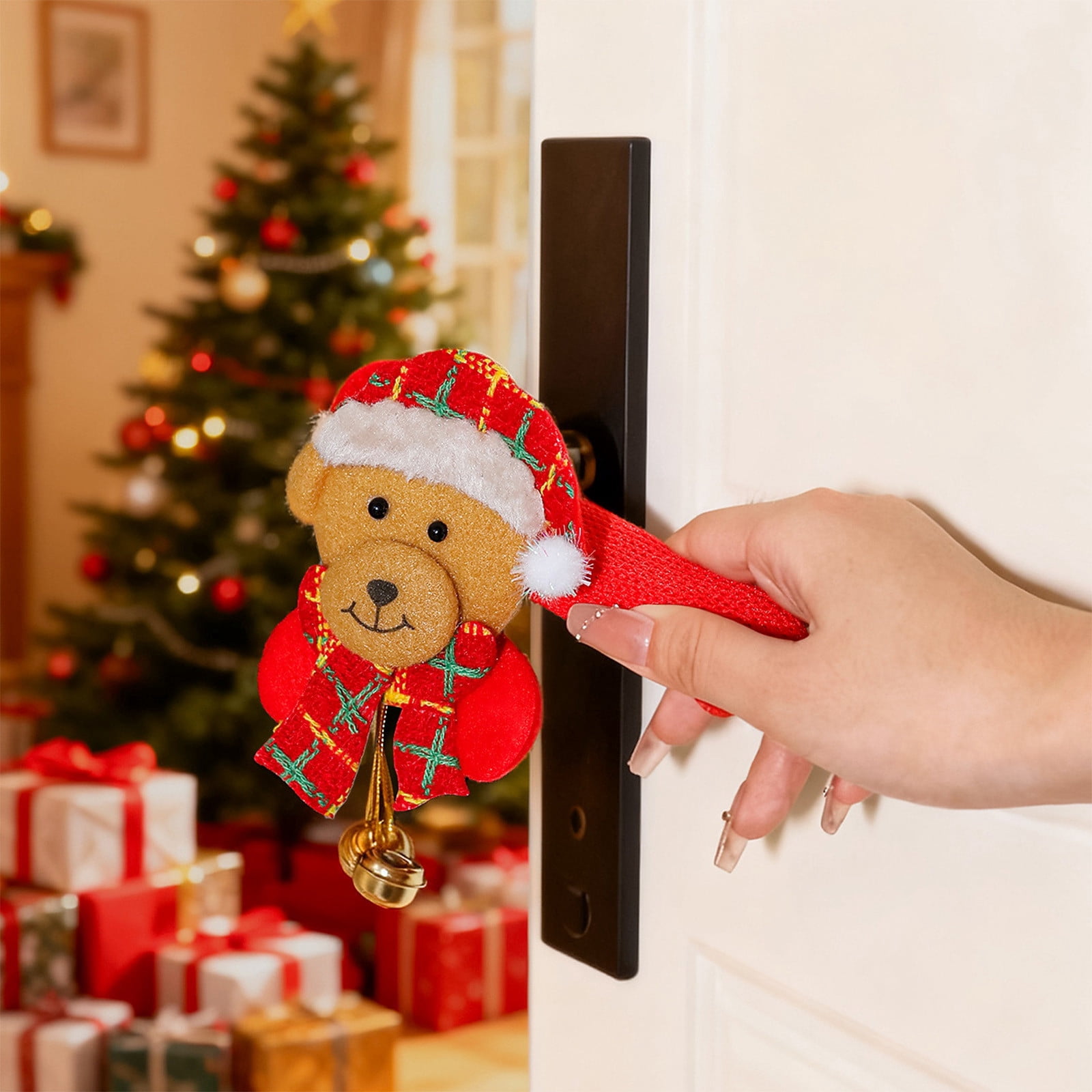 Christmas Decoration Cartoons Santa Claus With Bells Door Handle Gloves ...