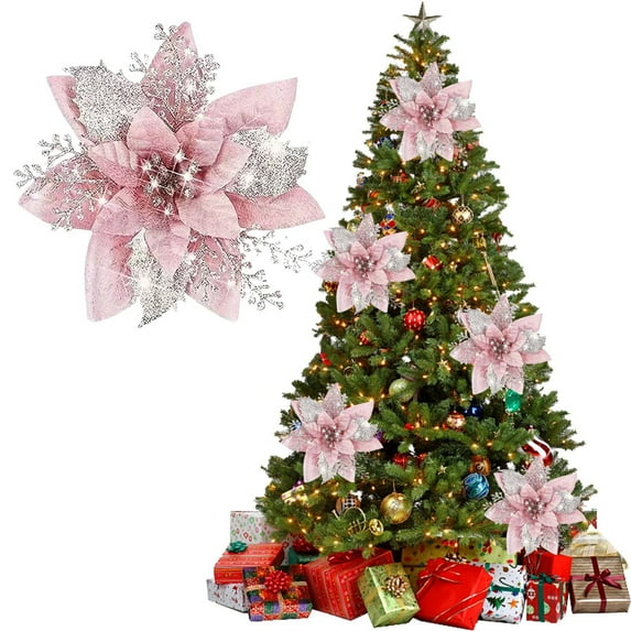 Christmas Decoration Fake Flowers Artificial Christmas Glitter Flowers ...