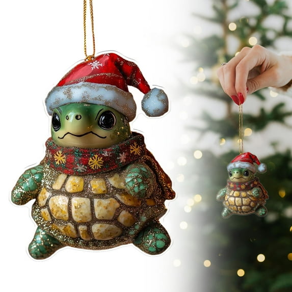 Christmas Decoration & Gift 1PC 2D Santa Hat Turtle Christmas Ornament ...