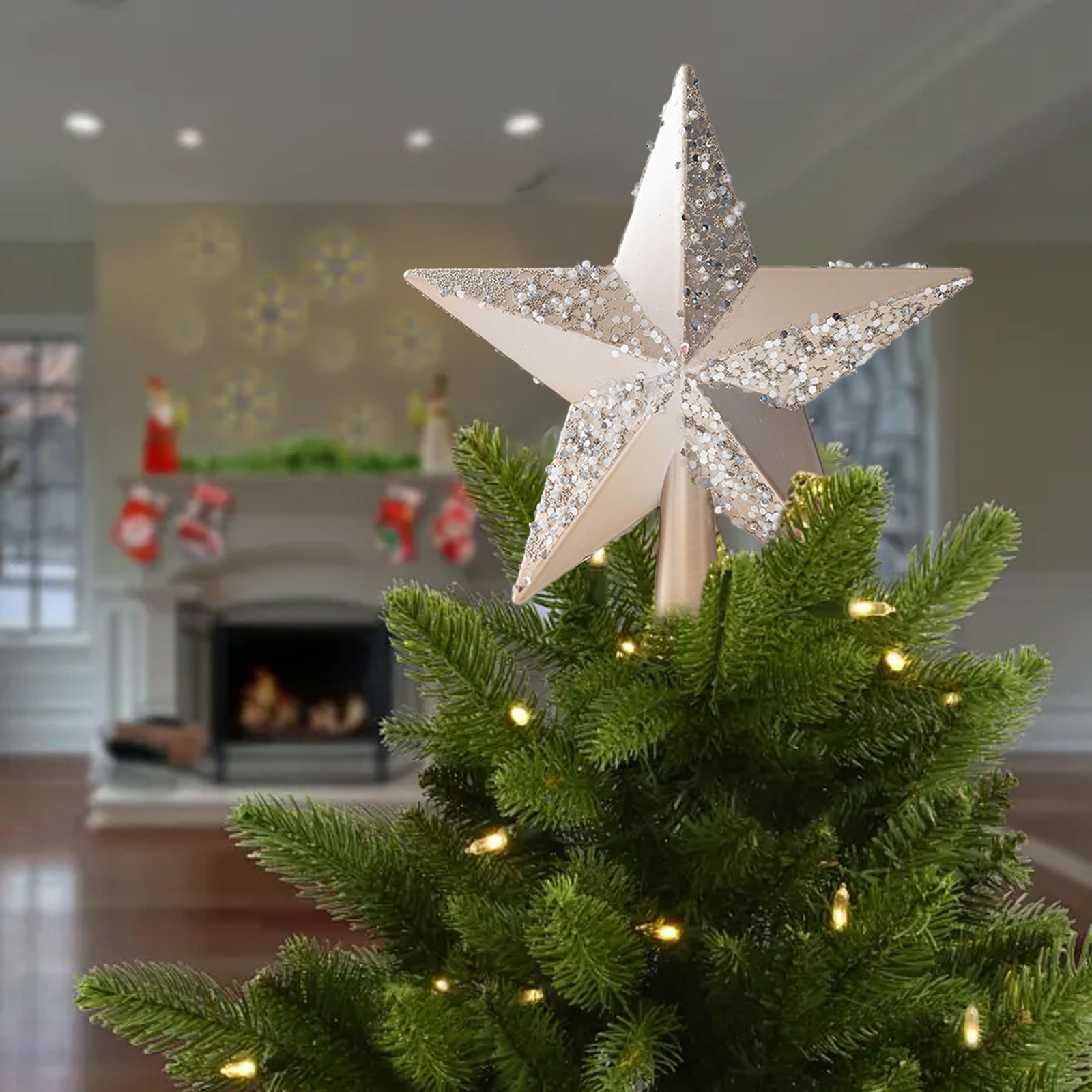 Christmas Decoration Luminous Iron Christmas Tree Top Star Five-Pointed ...