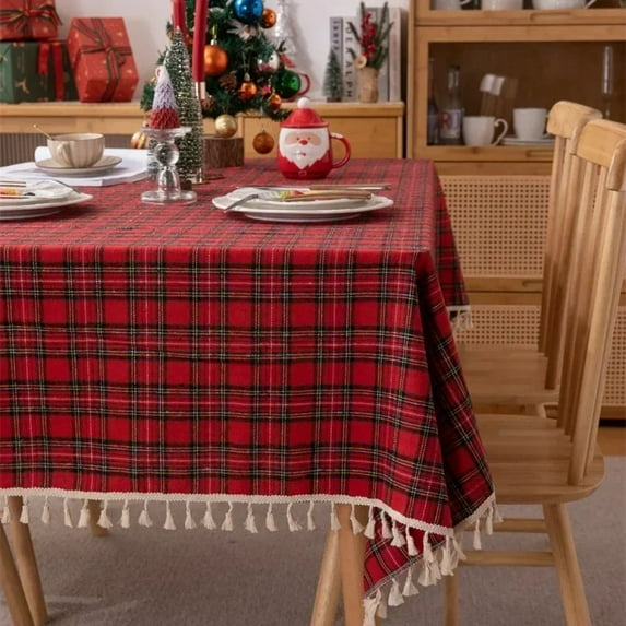 Christmas Decoration Plaid Tablecloth Color Woven Polyester Cotton Red ...