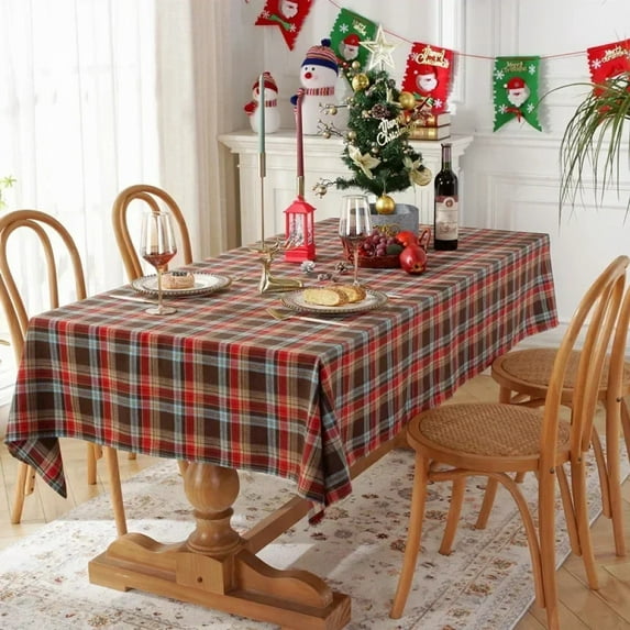 Christmas Decoration Plaid Tablecloth Color Woven Polyester Cotton Red ...