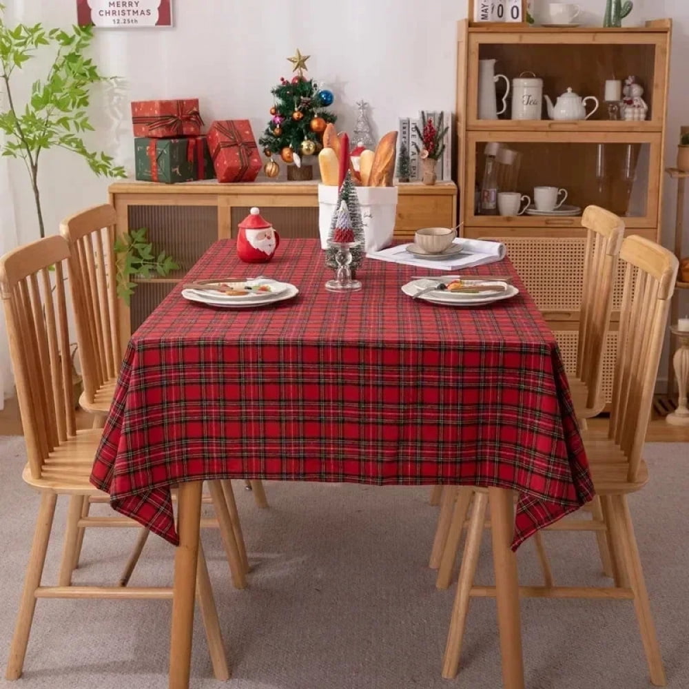 Christmas Decoration Plaid Tablecloth Color Woven Polyester Cotton Red ...