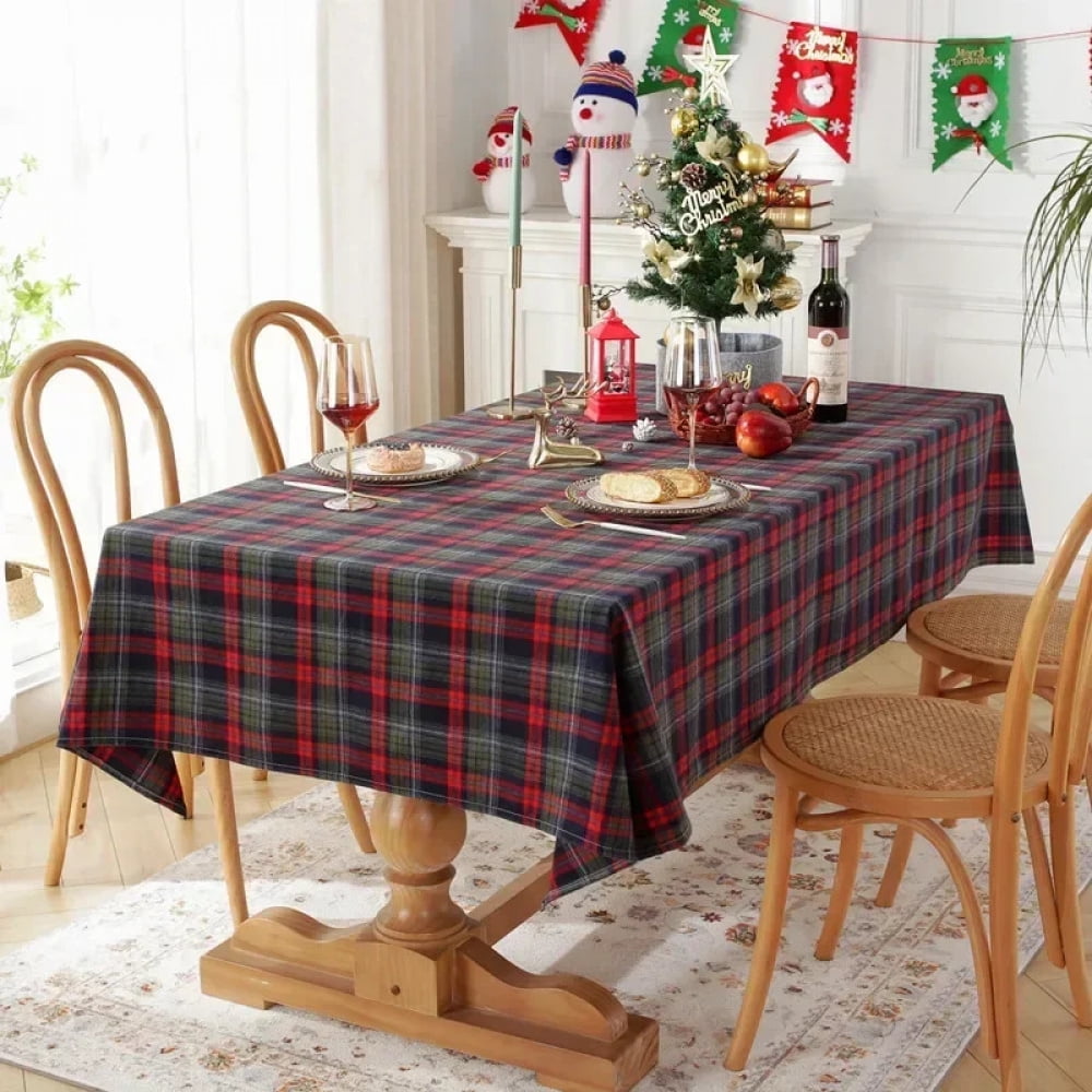 Christmas Decoration Plaid Tablecloth Color Woven Polyester Cotton Red ...