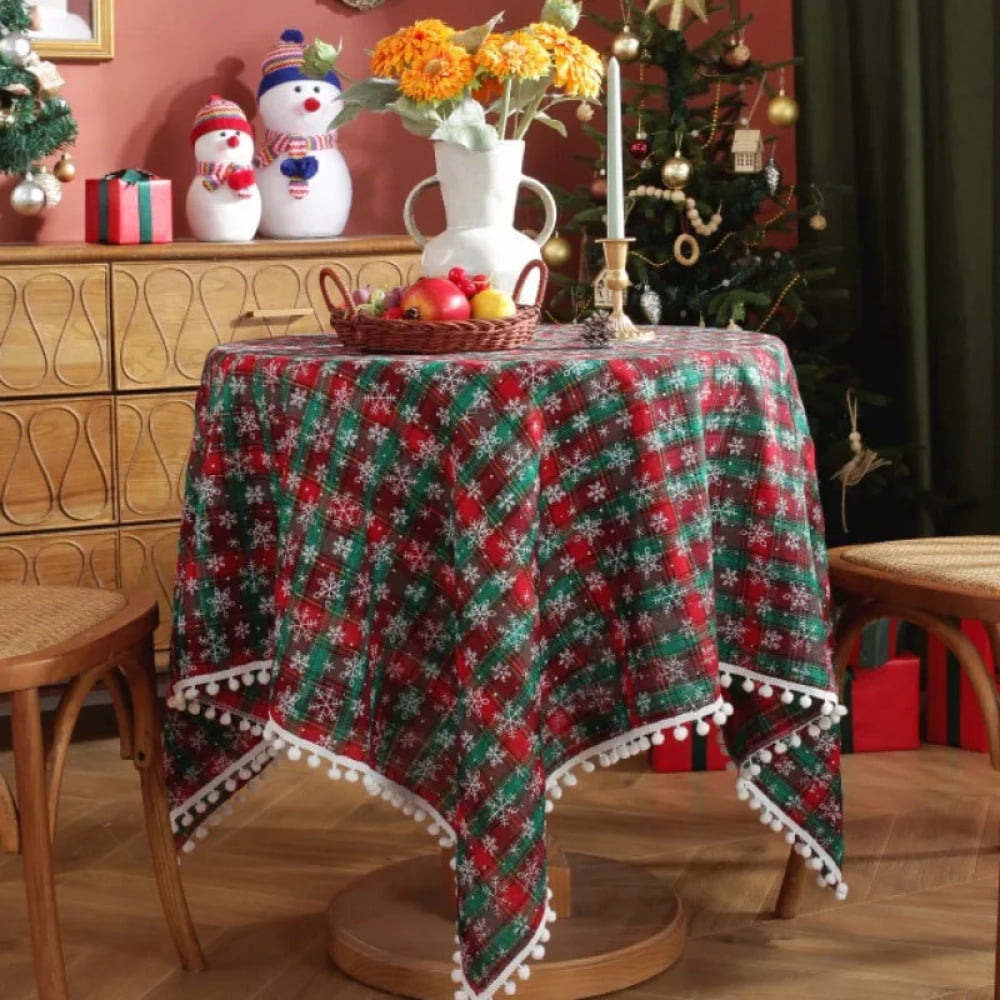 Christmas Decoration Plaid Tablecloth Color Woven Polyester Cotton Red ...