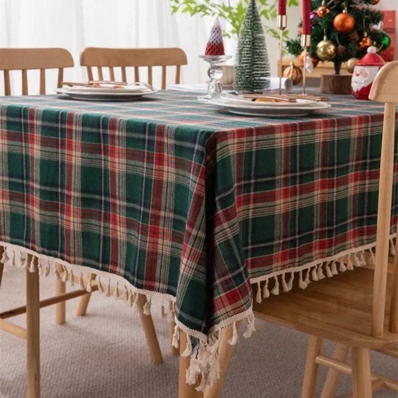 Christmas Decoration Plaid Tablecloth Color Woven Polyester Cotton Red ...