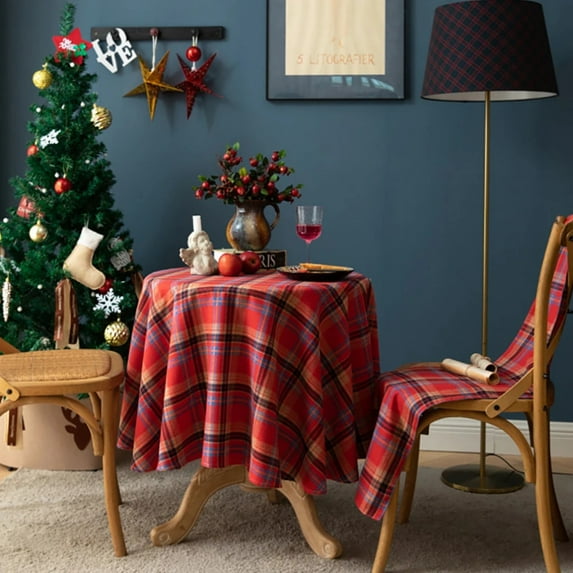 Christmas Decoration Round Tablecloth Plaid Table Cover for New Year ...