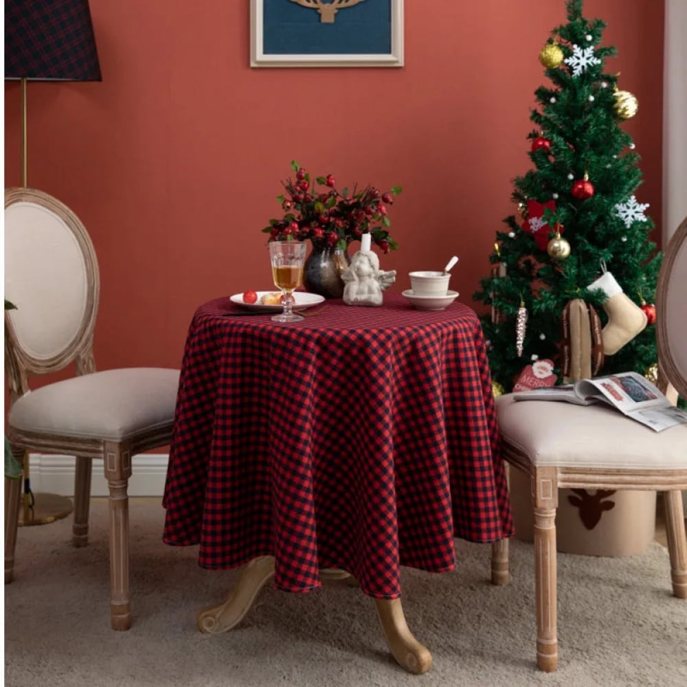 Christmas Decoration Round Tablecloth Plaid Table Cover for New Year ...