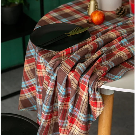 Christmas Decoration Round Tablecloth Plaid Table Cover for New Year ...