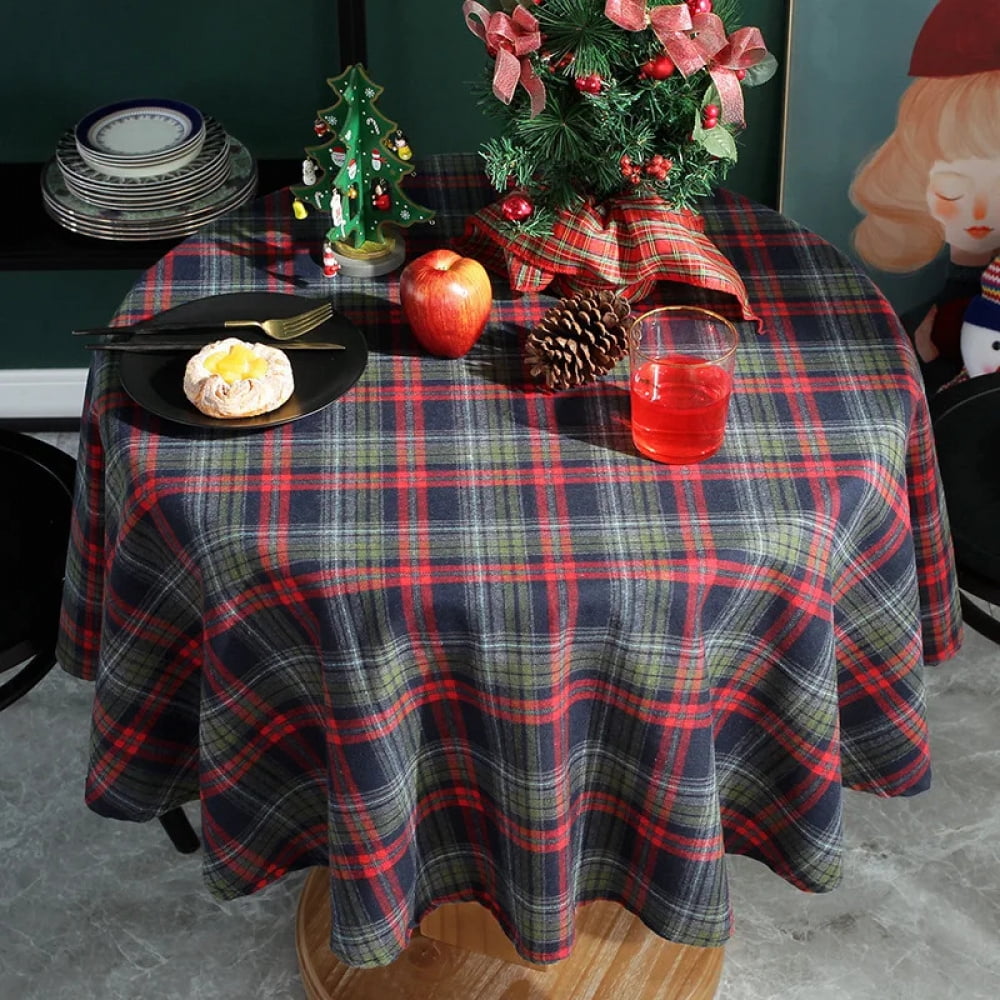 Christmas Decoration Round Tablecloth Plaid Table Cover for New Year ...