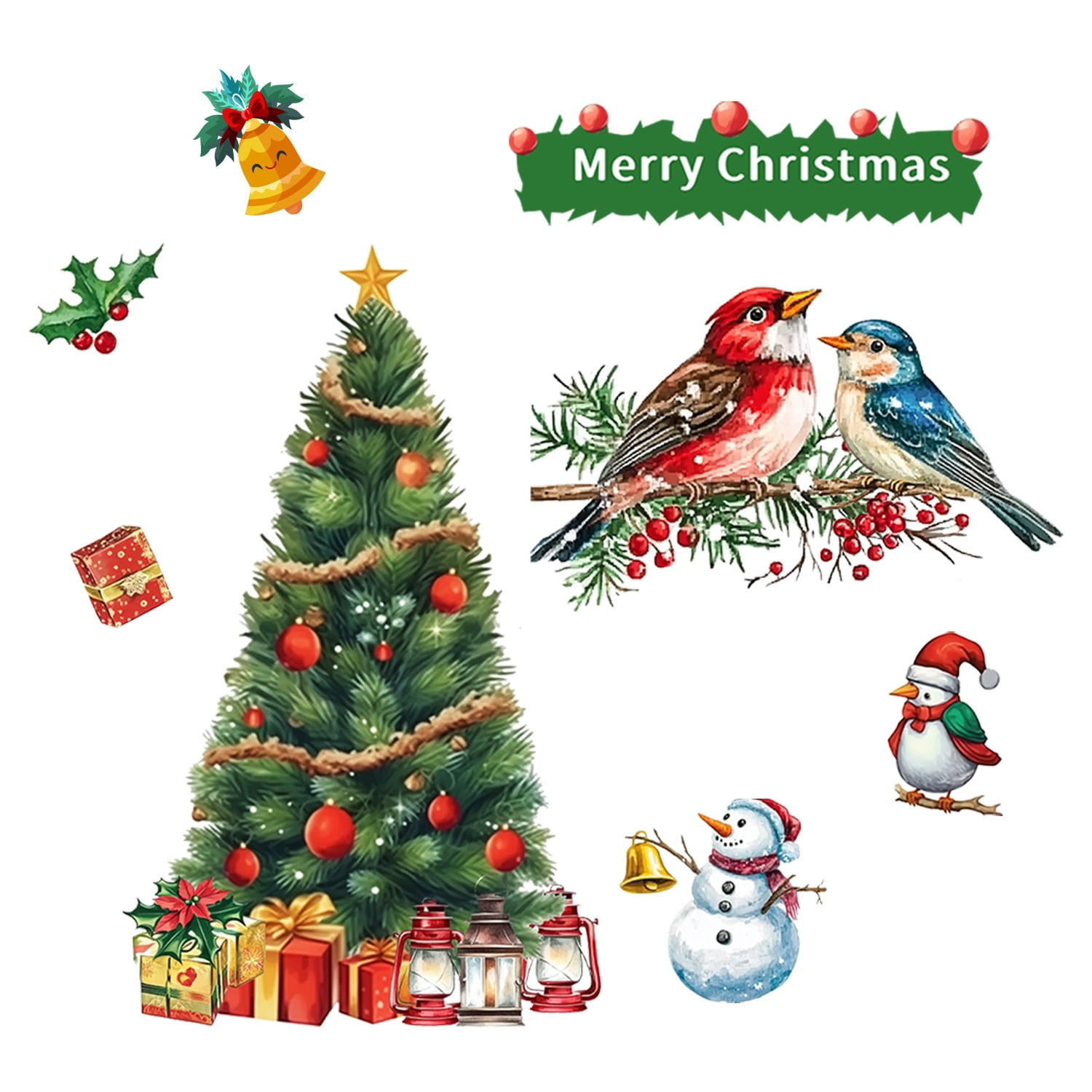 Christmas Decoration Wall Stickers Christmas Tree Snowman Mural Decals ...