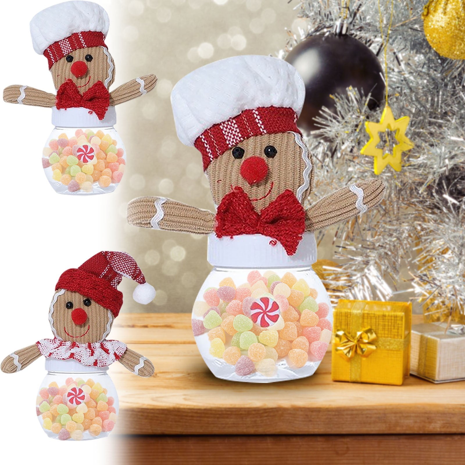 Christmas Decorations 2 PCS Candy Jar,Gingerbread Man Candy Jar,Plastic ...