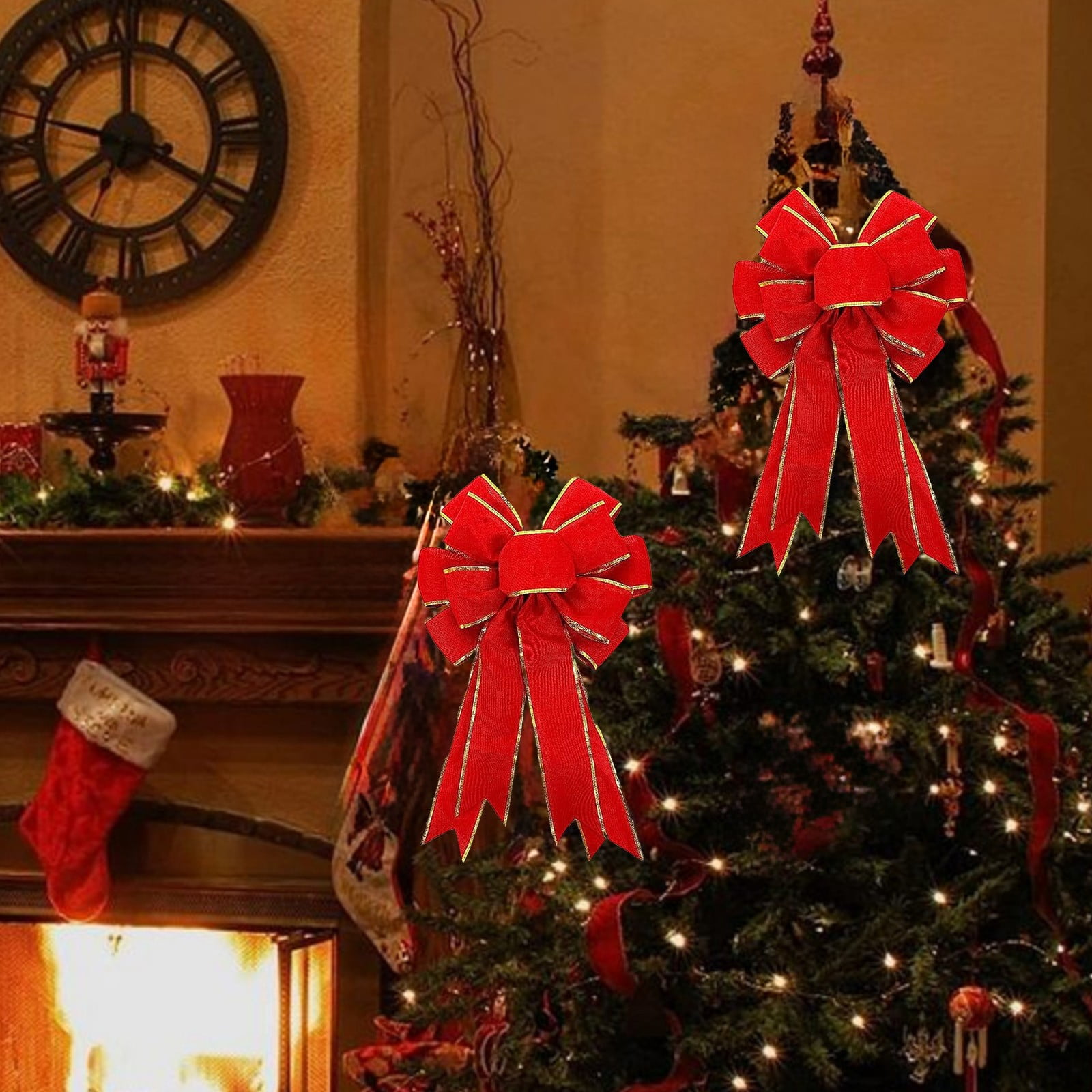 Christmas Decorations, 2 Pcs Large Red Bows For Christmas Tree Topper ...