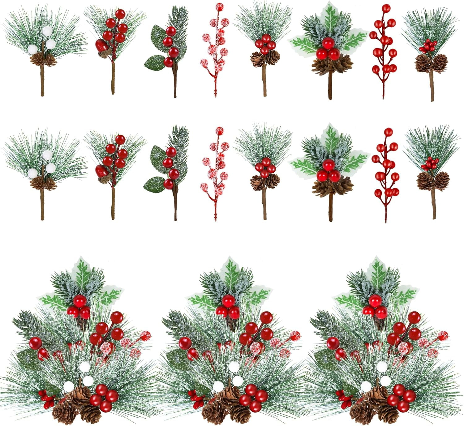 Christmas Decorations - 24 Packs Snow Artificial Christmas Picks Red ...
