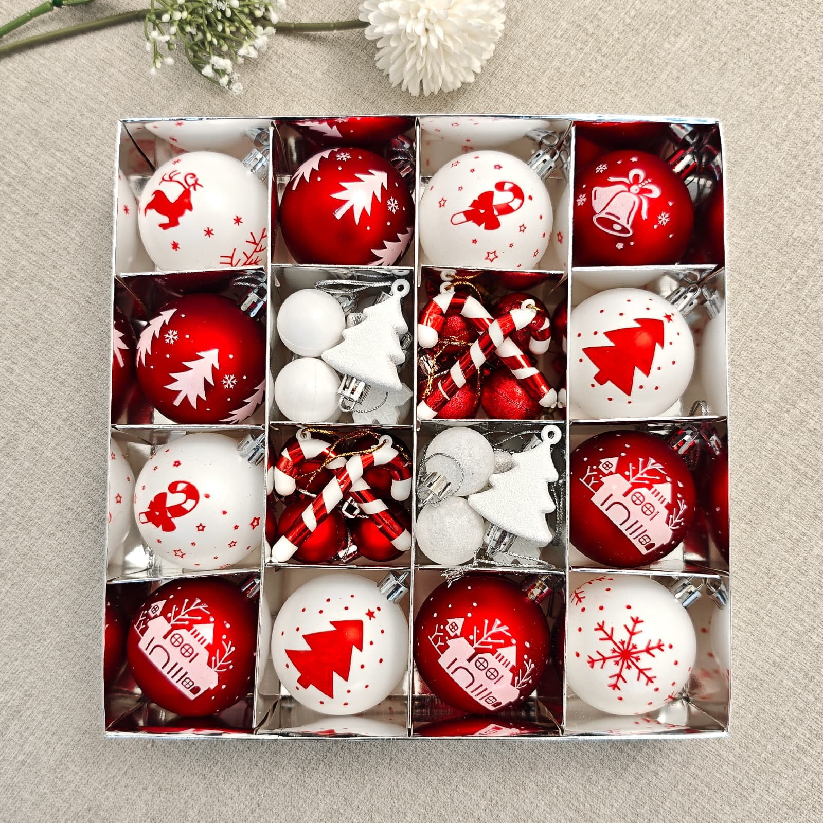 Christmas Decorations - 46PCS Shatterproof Red and White Hanging Bulbs ...