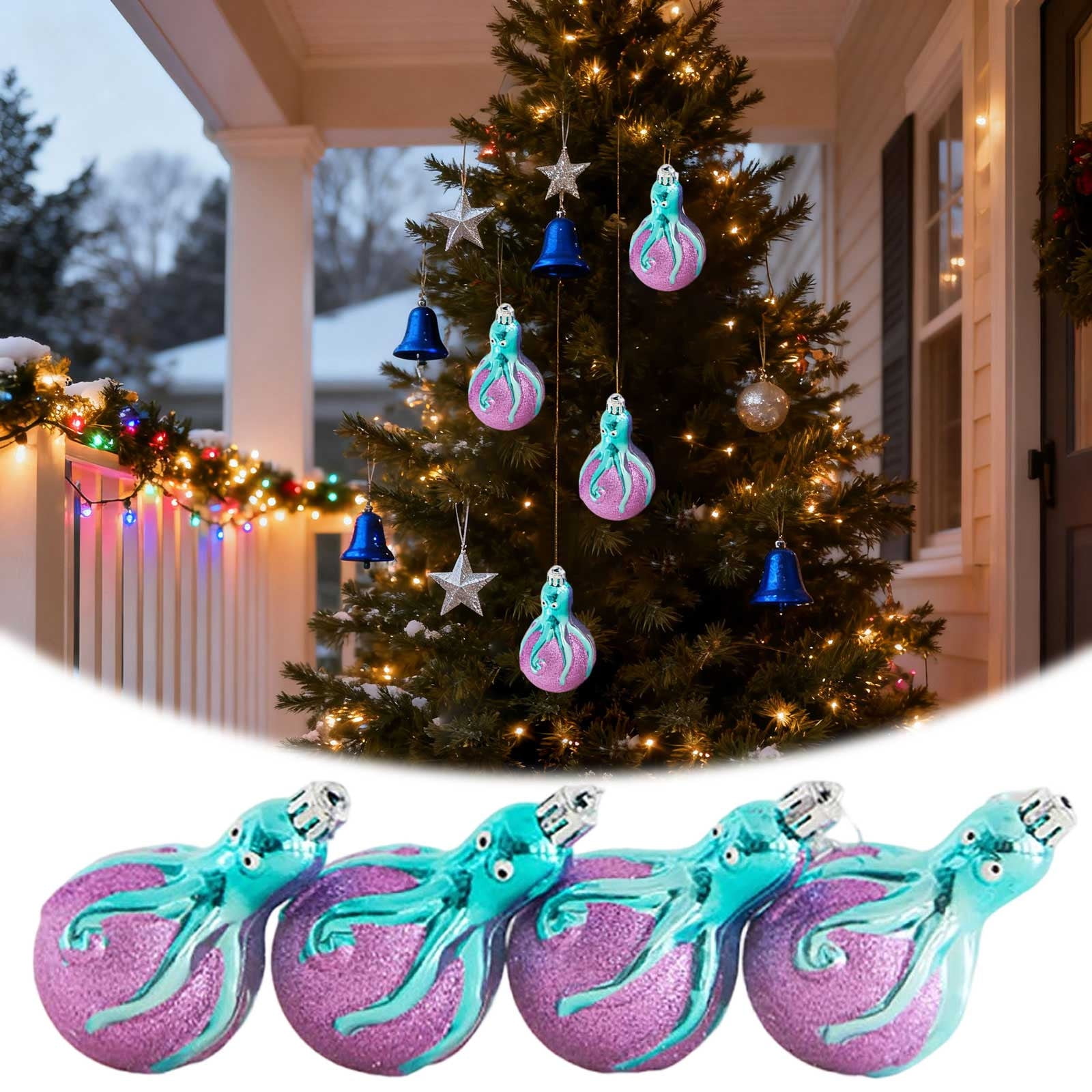 Christmas Decorations 4PCS Glittery Sea Creature Decorations Colorful ...