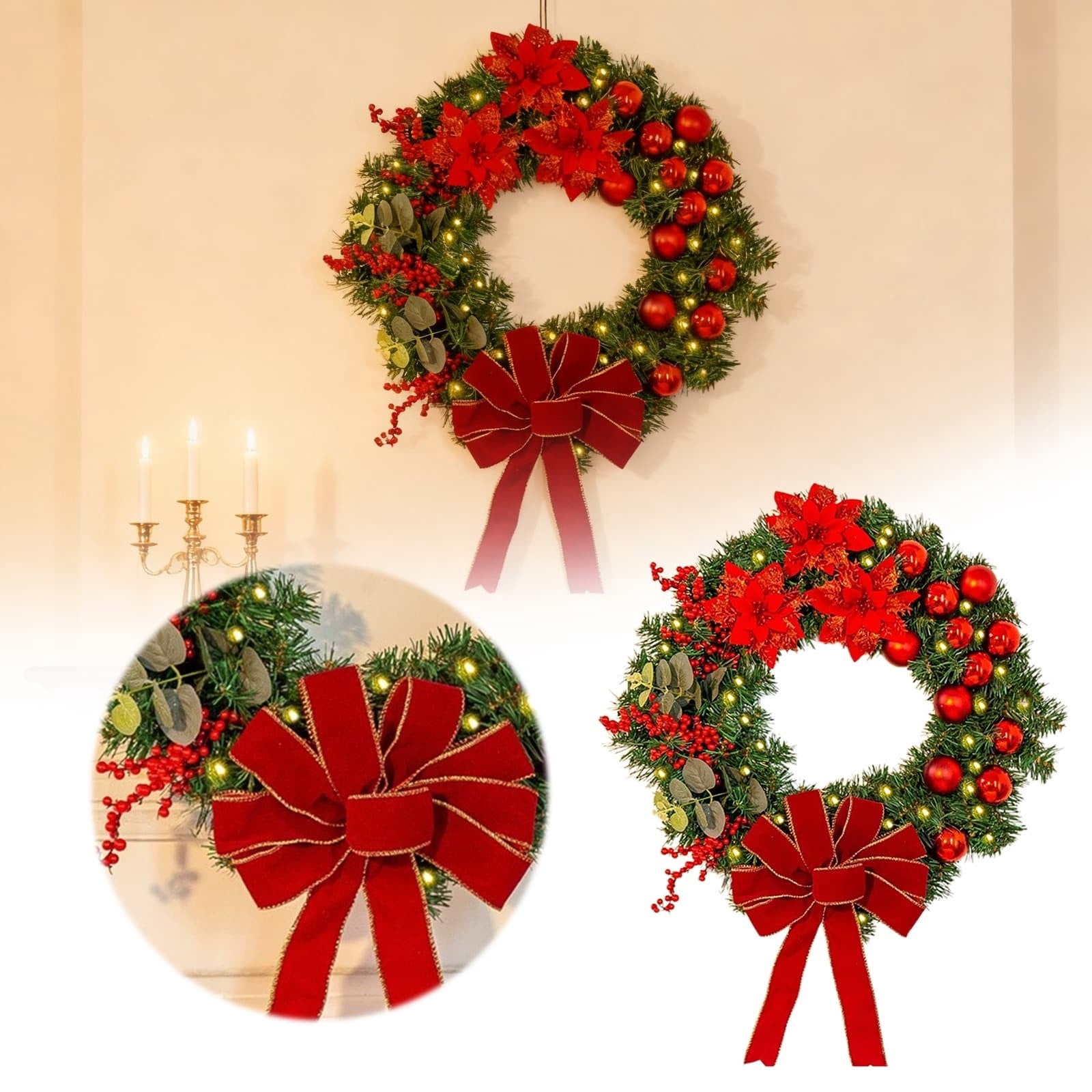 Christmas Decorations 60cm Flocked PE Needle Wreath With Green Holiday ...