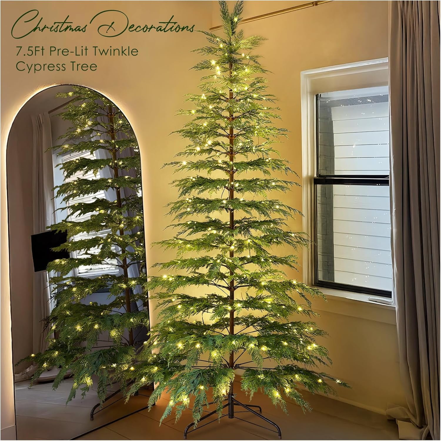 Christmas Decorations - 7.5 Ft Pre-Lit Twinkle Christmas Cypress Tree ...