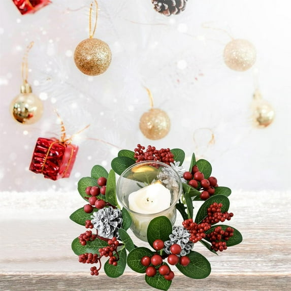 Christmas Decorations, Artificial Candle Holder Wreath with White ...