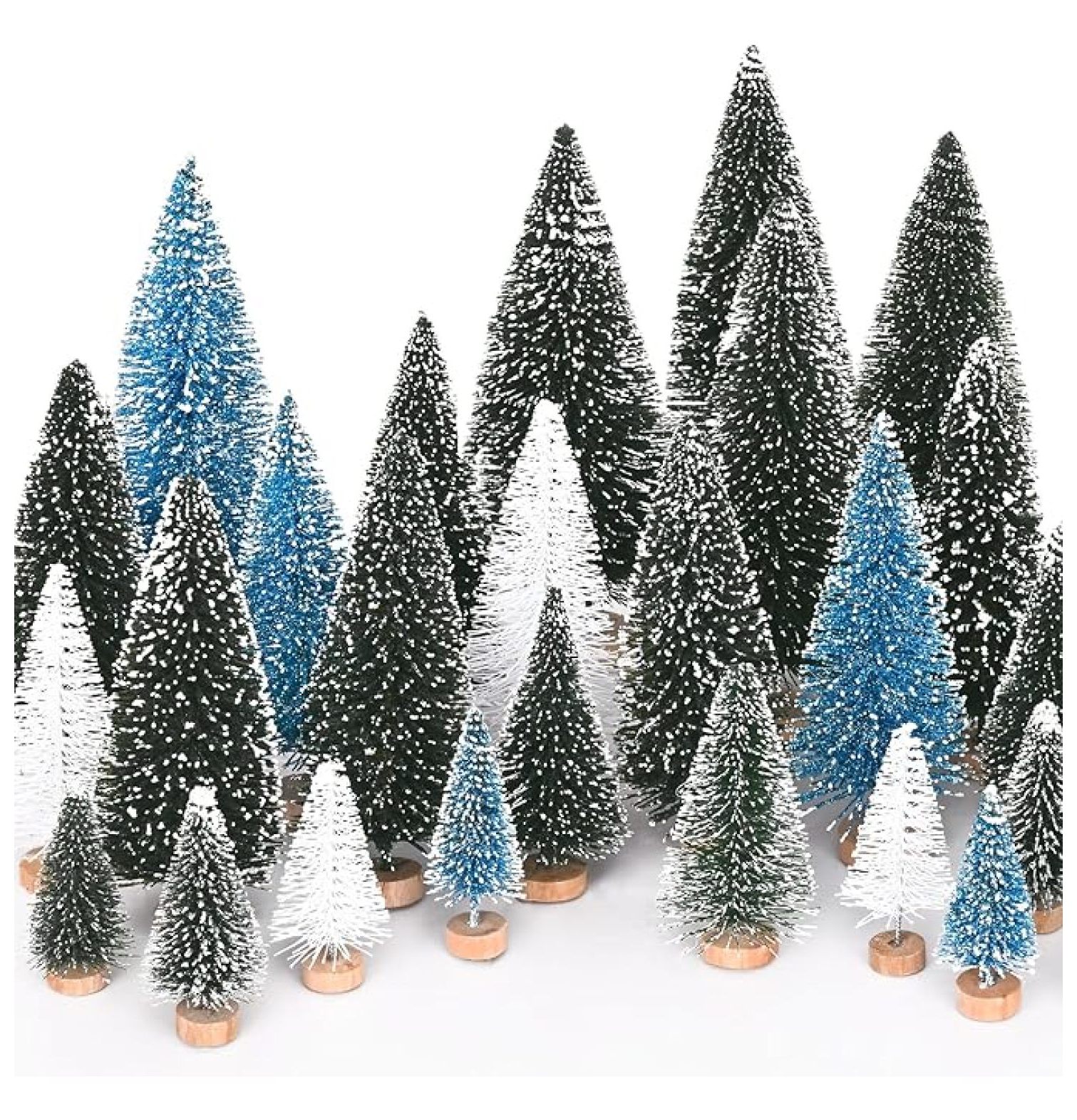 Christmas Decorations, Blue Bottle Brush Christmas Trees, 21 Pcs White ...