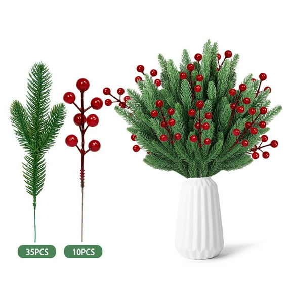 Christmas Decorations Branches Red Berry Picks Needles with Holly Berries for Xmas Filler ...