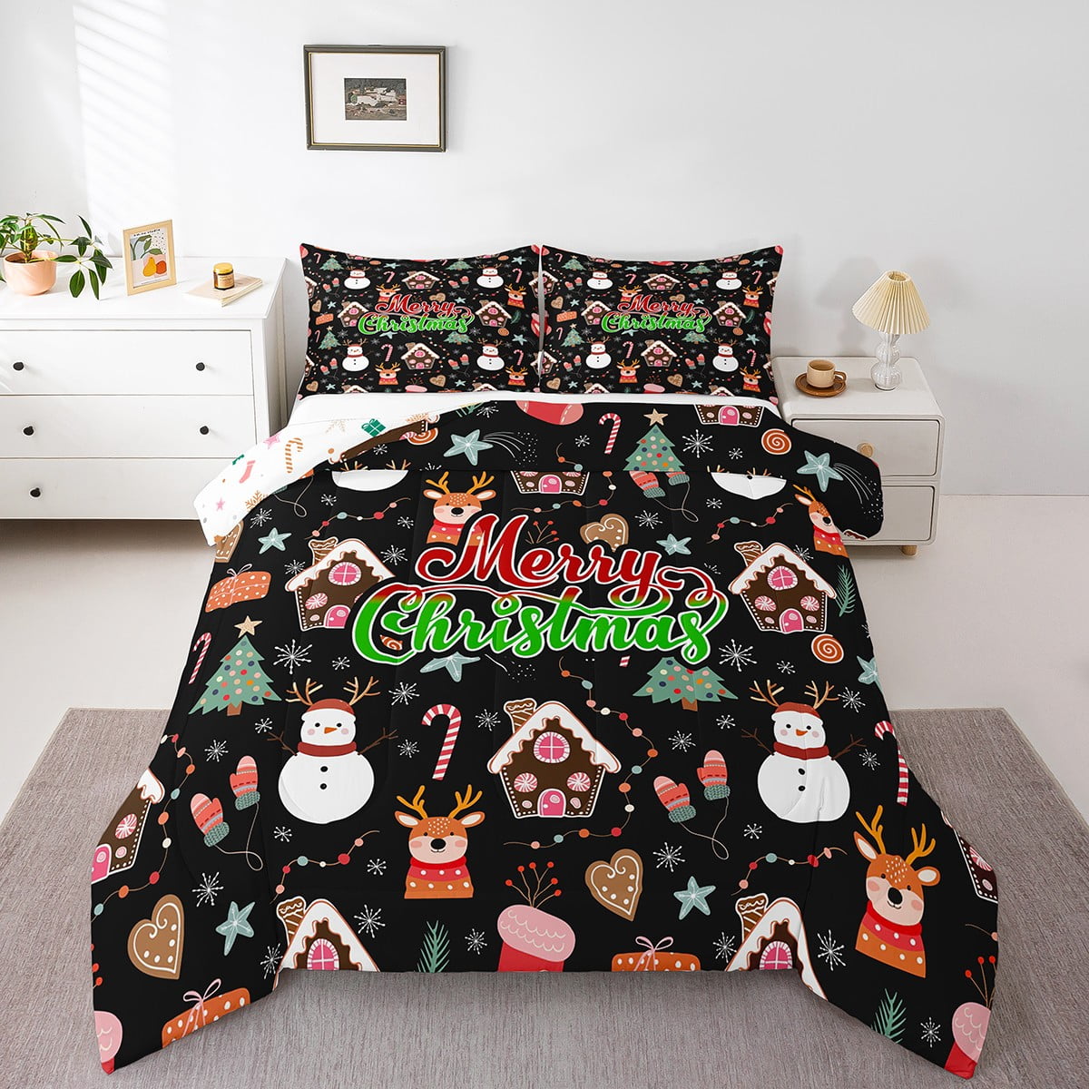 Christmas Decorations Comforter Set Christmas Tree Reindeer Bedding ...