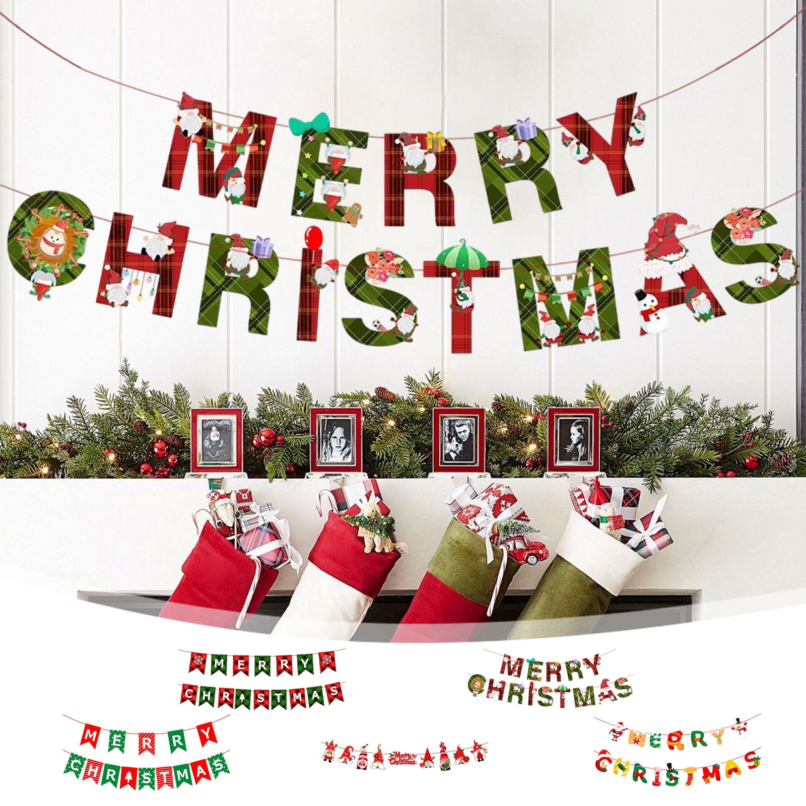 Christmas Decorations Garland, Colorful Paper Banners and Letter ...
