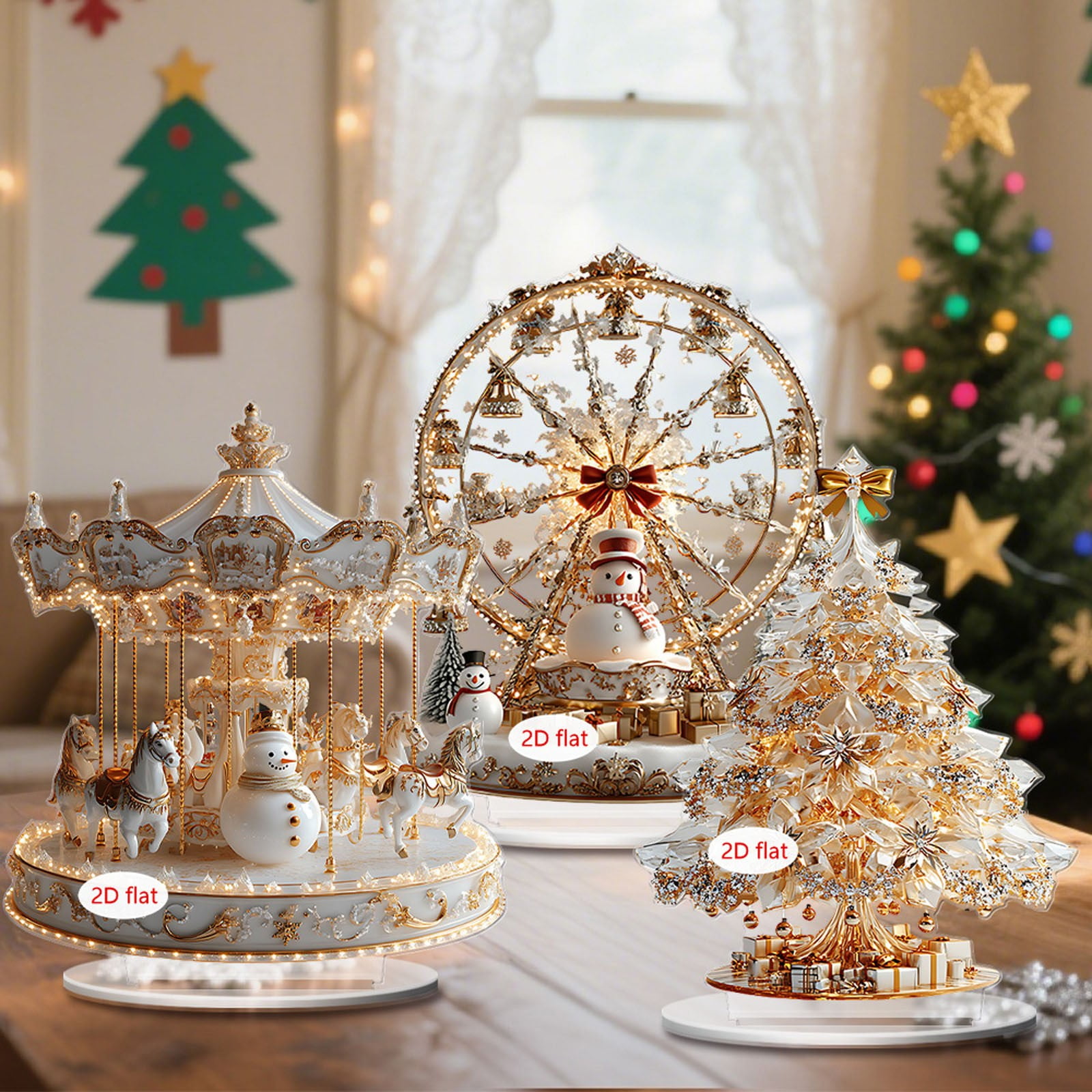 Christmas Decorations Gold Series Christmas Tree Santa Claus Snowman ...