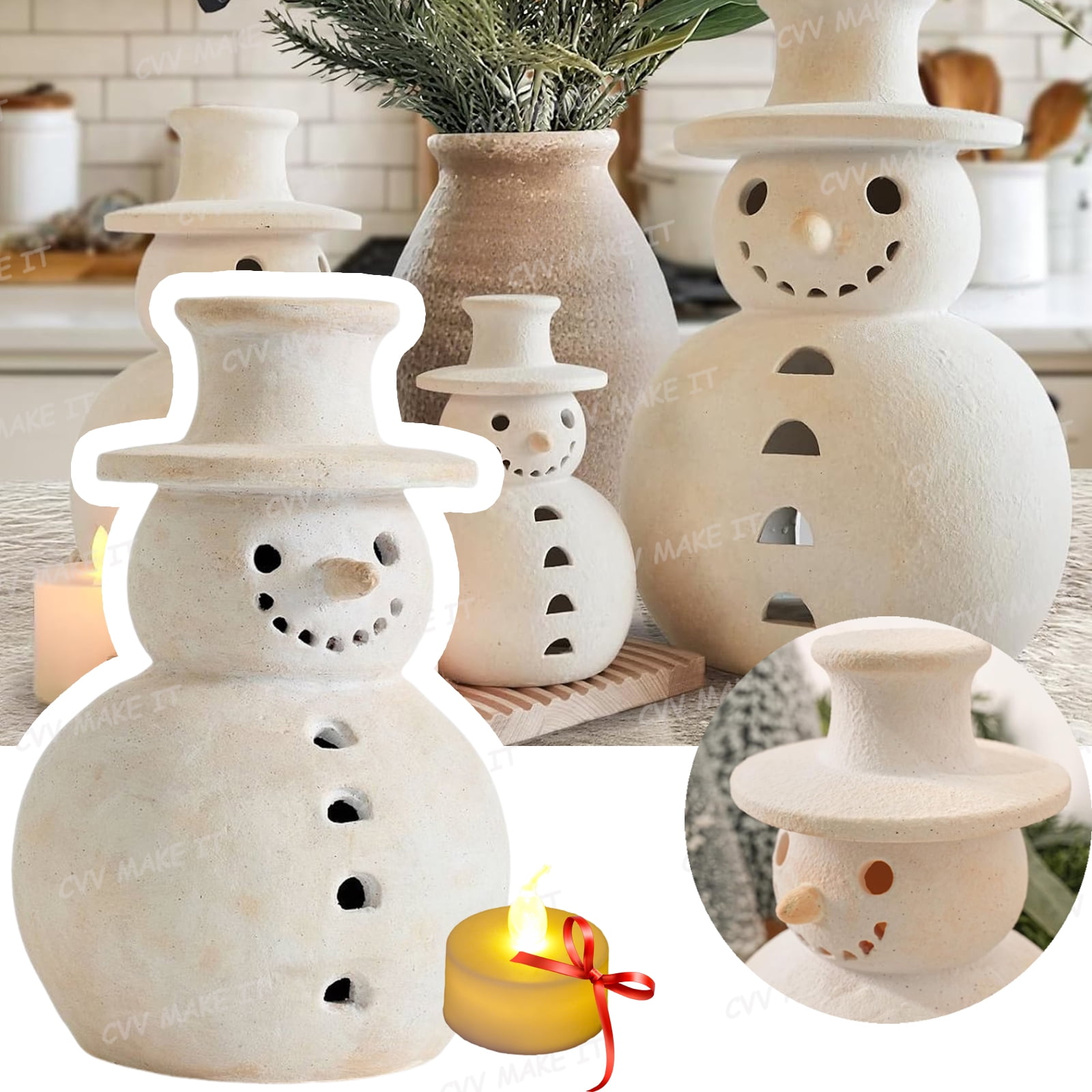 Christmas Decorations - Handmade Terracotta Snowman Figurines White ...