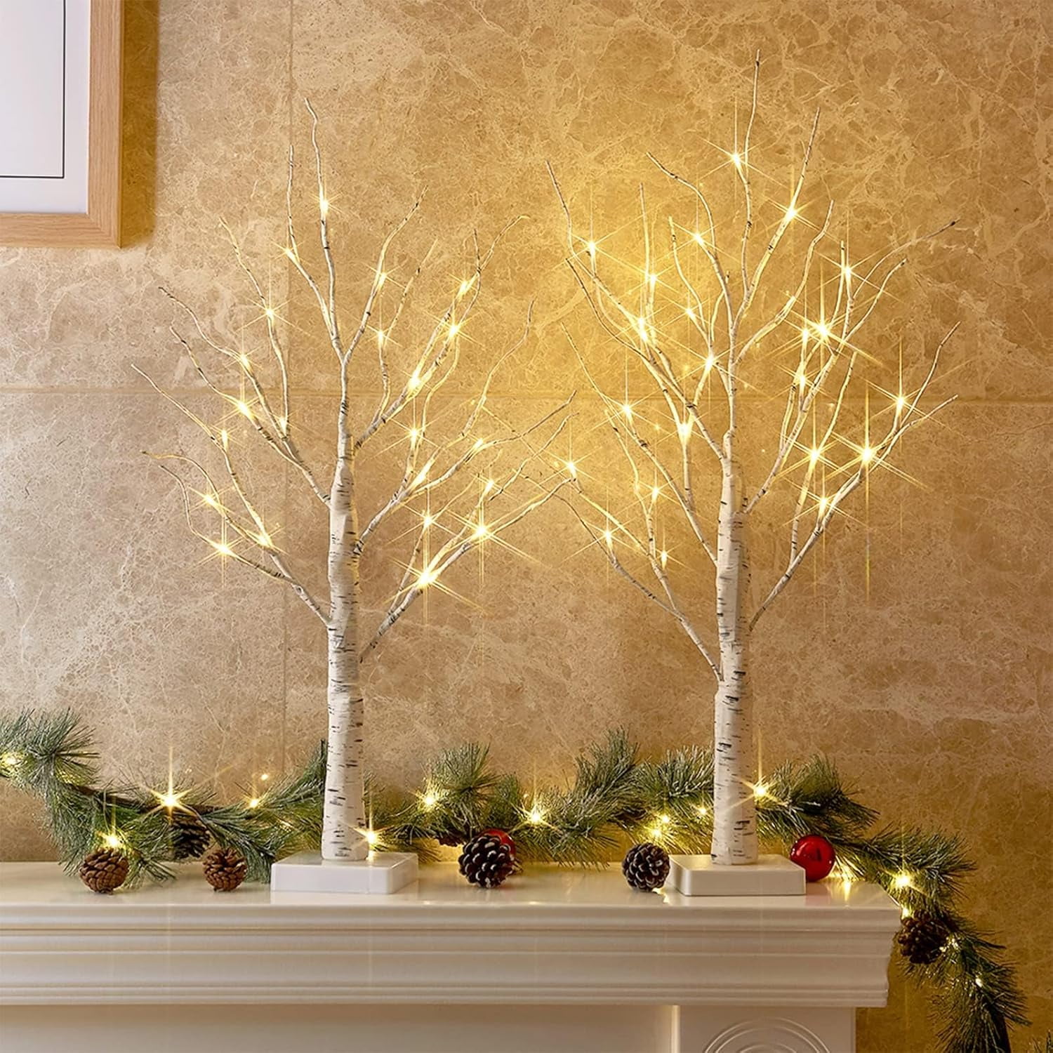 Christmas Decorations Indoor, 2 FT Birch Tree with LED Lights, Fairy ...