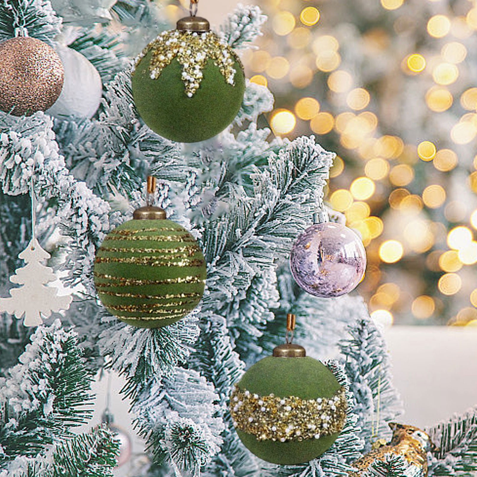 Christmas Decorations Indoor Balls, 8CM Flocked Christmas Balls Hanging ...
