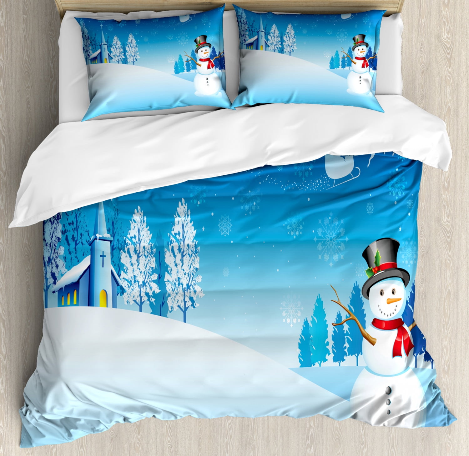Christmas Decorations King Size Duvet Cover Set, Snowman on Christmas ...