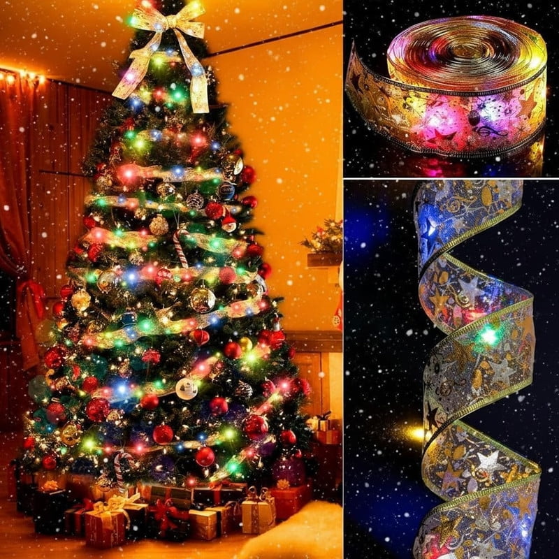 Christmas Decorations, LED Strip Lights, 6.6Ft Gold Foil Ribbon Twinkle ...