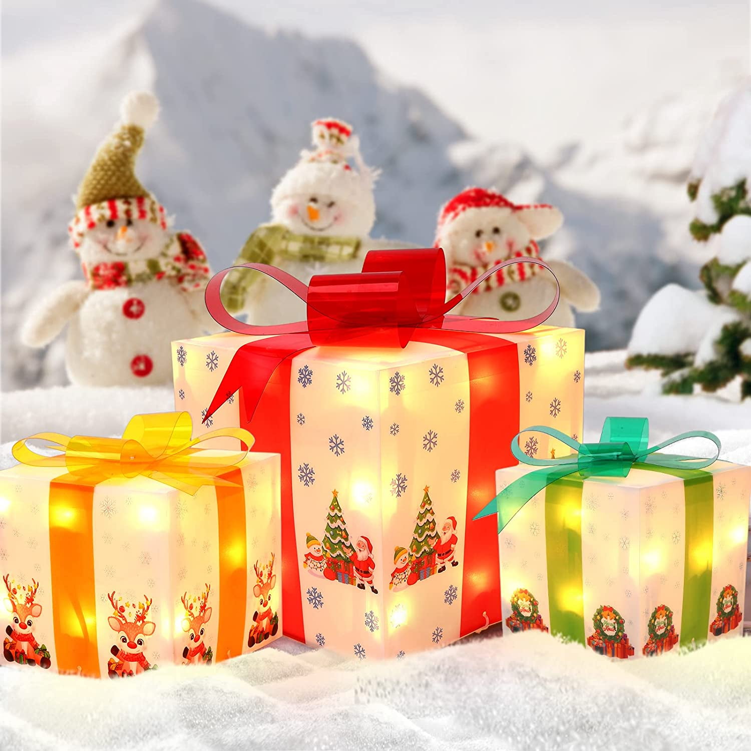 Christmas Decorations Lighted Gift Boxes, Set of 3 Gift Boxes (Large ...