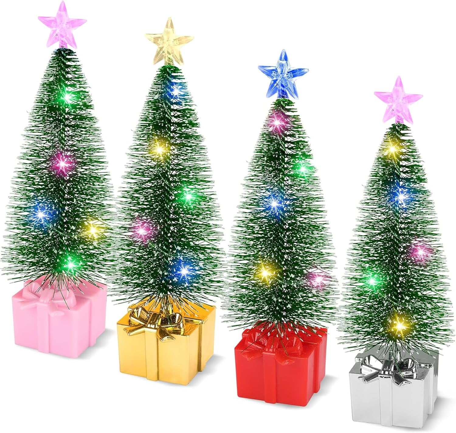 Christmas Decorations Mini Christmas Tree with Lights, 4 pcs Christmas Decor Indoor, Small ...