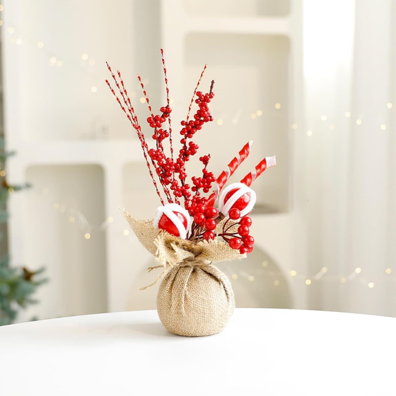 Christmas Decorations Mini With Burlap BaseArtificial Xmas Potted Mixed ...