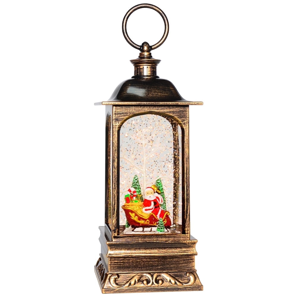 9-Inch Christmas Musical Snow Globe Lantern, Santa Claus Sleigh with ...