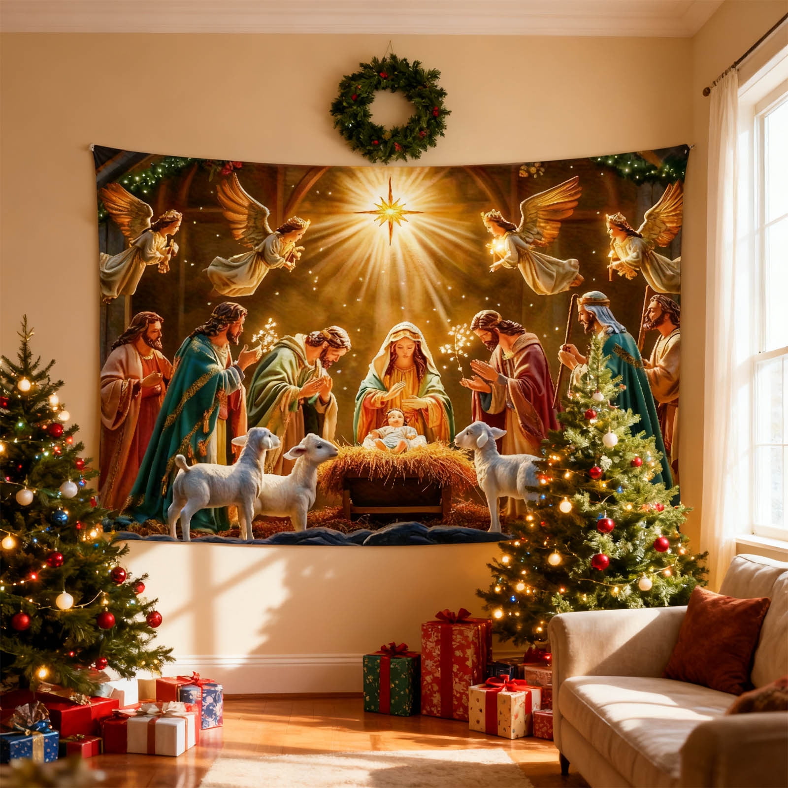 Christmas Decorations Nativity Religious Backdrop 59 x 39 Inch Holy ...